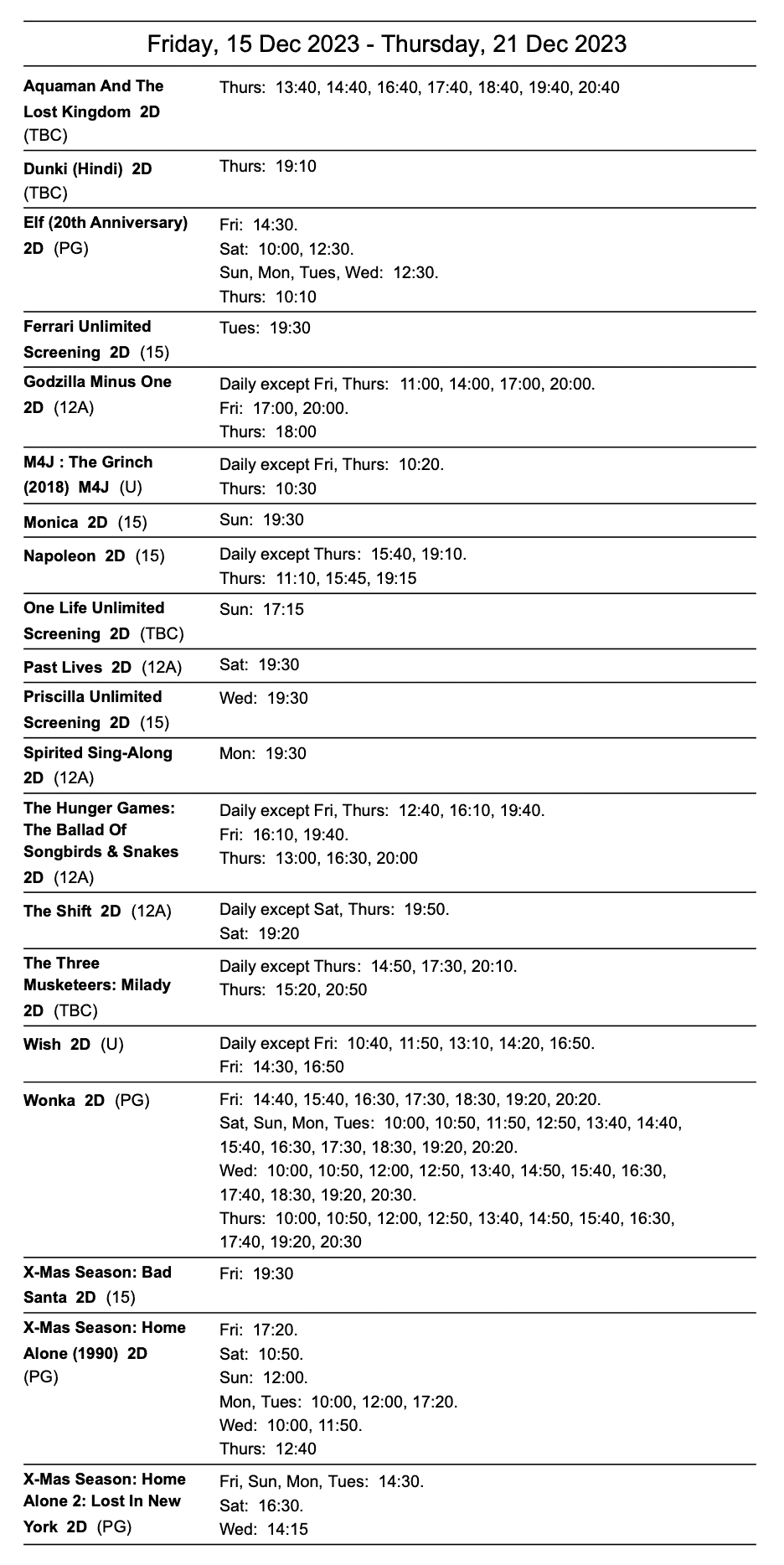 Cineworld Weymouth Movie Listings 15 Dec to 21 Dec 23